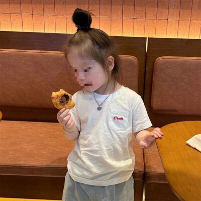 女童短袖夏季新款洋气宝宝字母印花T恤儿童口袋薄款上衣0030A072