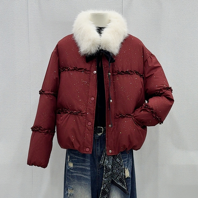 毛领围脖亮闪闪羽绒服女短款时尚