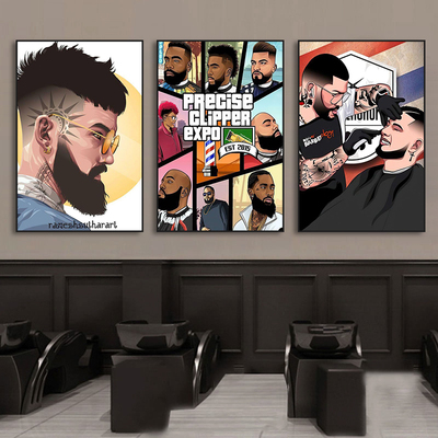 网红理发店装饰画复古发廊barbershop挂画工业风沙龙发型屋壁画