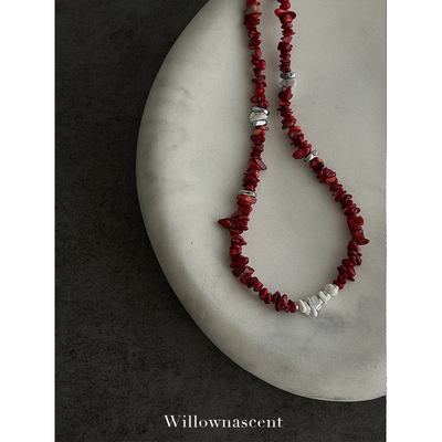 甜酷高级感巴洛斯红色天然石项链