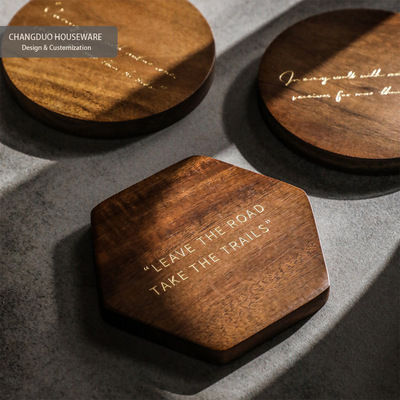 定制文字简约印金字木质杯垫隔热垫婚礼logo纪念礼品小众伴手礼