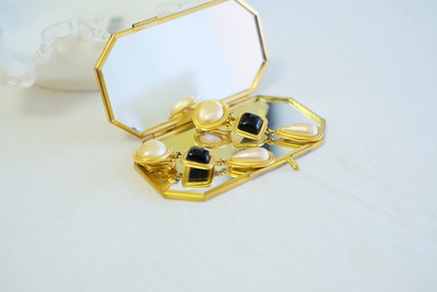 艺伎的胭脂 vintage carolee 珍珠 黑色 长串 耳夹