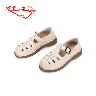 万里新款时尚两穿休闲鞋学院风真皮软底舒适粗跟女鞋BYT2292