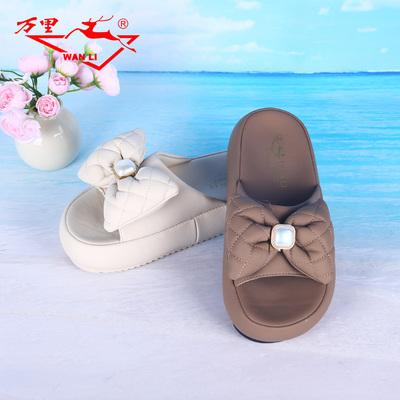 万里夏季新款时尚拖鞋可爱韩式厚底女鞋可外穿平底凉鞋HTT4340