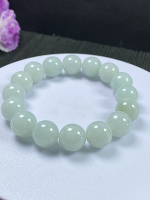 卡13.9mm 天然A货翡翠糯化晴水绿手串 珠串 证书编号5998