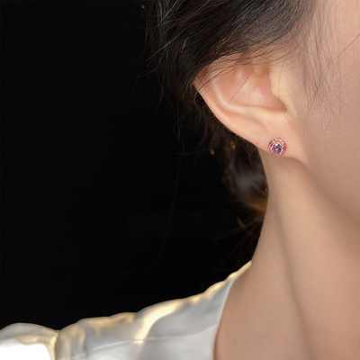 MoreSuitable迷你紫锆石圆形几何镀玫瑰金银针耳钉气质极简耳饰女