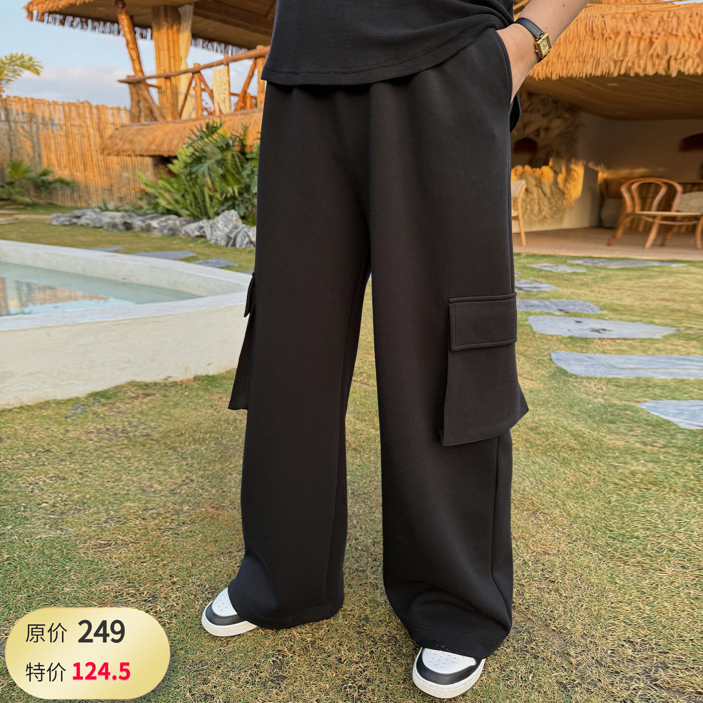 心存真特大码女装空气层阔腿裤2026春夏款胖mm宽松显瘦工装休闲裤