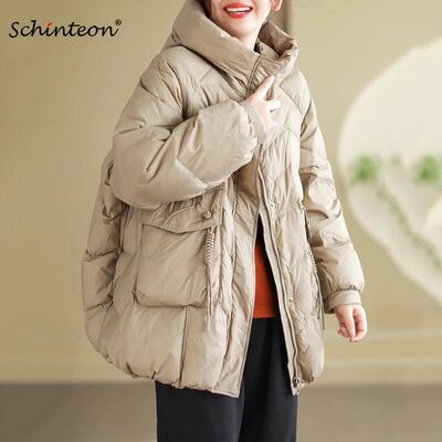 Schinteon Women Down Jacket Casual Loose Over Size Autumn Wi
