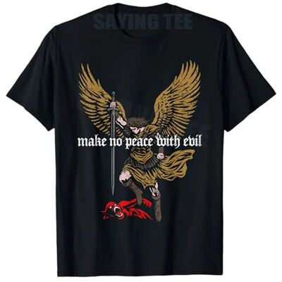 Make No Peace with Evil Archangel Michael Design T-Shirt Y2k