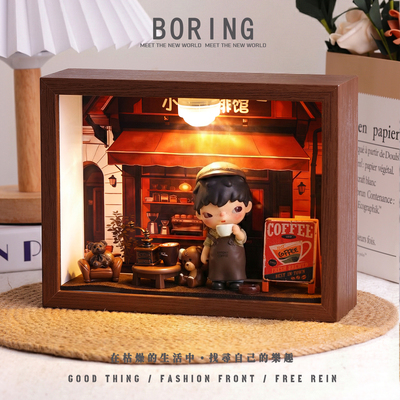 小野咖啡馆复古摆件造景灯光相框