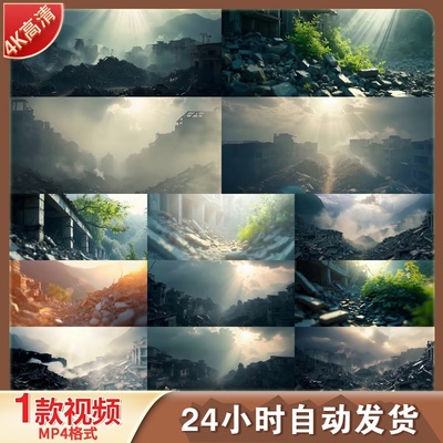 高清4K地震废墟背景视频素材房屋倒塌损毁区特大现场遗址抗救坍塌