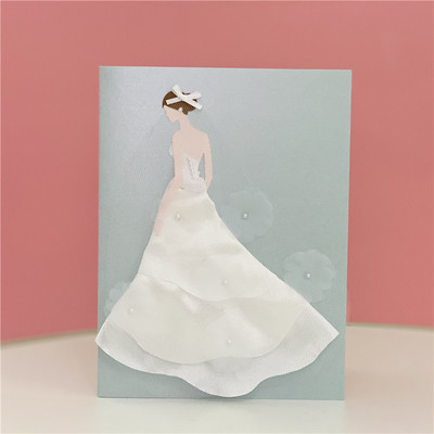 简约唯美婚纱女孩婚礼祝福平面贺卡创意庆贺结婚卡片送闺蜜好友