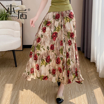 0620-20#玫瑰印花慵懒风长裙