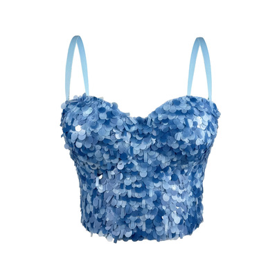 跨境新款亮片闪光吊带上衣重工性感外穿美背鱼骨胸衣派对演唱