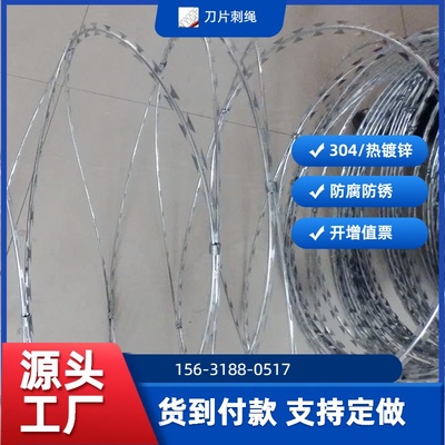 刀片刺绳铁丝网不锈钢防爬刺网铁蒺藜带刺钢丝网防盗围墙网护栏网