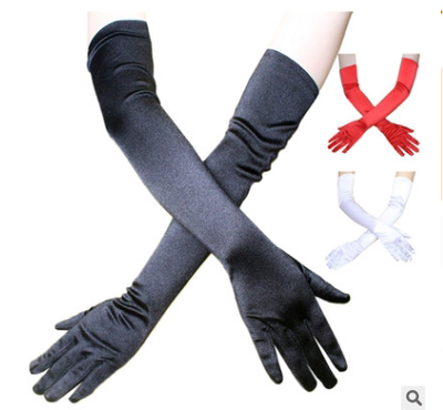 1Pair Black Long Elbow Finger Gloves Mittens Evening party