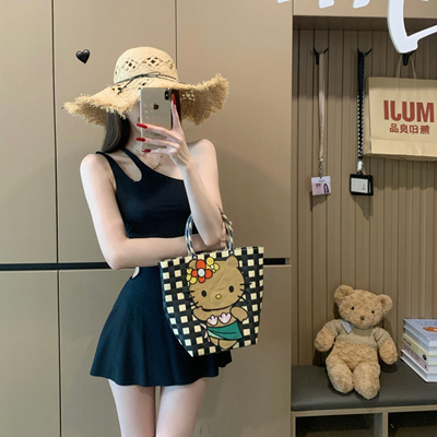 2025夏新款裙式连体泳衣女小胸聚拢性感单肩保守遮肉海边沙滩泳衣