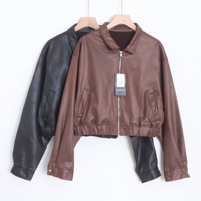 D09074日单新款客供料拉链宽松显瘦好搭配女麂皮绒纯色休闲外套