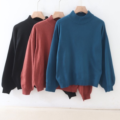 D01063日单客供料秋冬款圆领有弹性好宽松简洁休闲保暖女针织毛衣