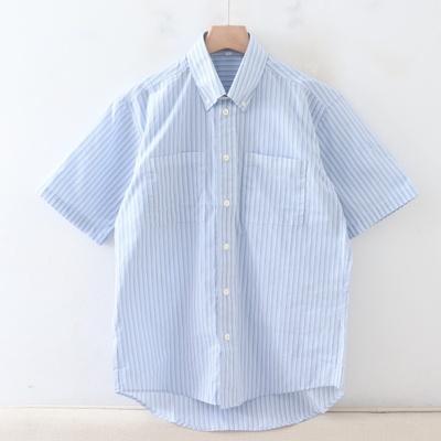 D02001日单新款客供简洁单排扣翻边领微宽松女休闲条纹短袖衬衫