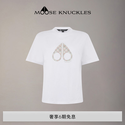 MOOSE KNUCKLES 女士经典LOGO缝线格纹LOGO圆领小剪刀短袖T恤