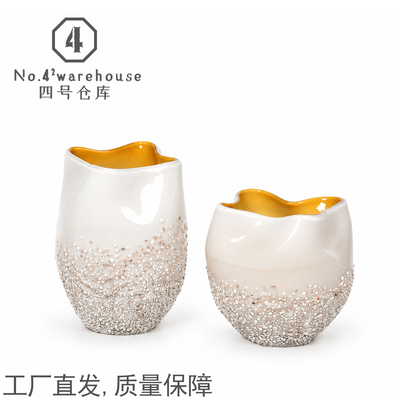 简约现代风砂石颗粒感手工琉璃小花器样板间桌面插花软装饰品摆件