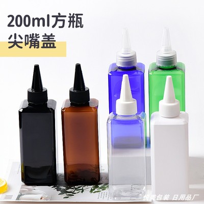 新品200ml方形瓶24口径尖嘴盖瓶PET塑料瓶墨粉点击分装瓶包材