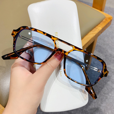 双梁太阳镜镂空防晒韩版女方形