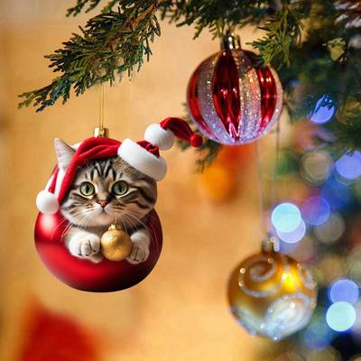 2d Acrylic Funny Cute Plump Cat Holding Christmas Ball Chris