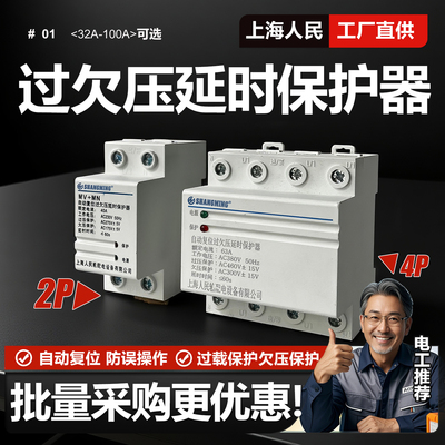 上海人民自复式过欠压保护器单相自动延时断路器2P4P40A63A100A