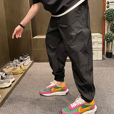 春夏侧拉链透气薄款束脚休闲裤男