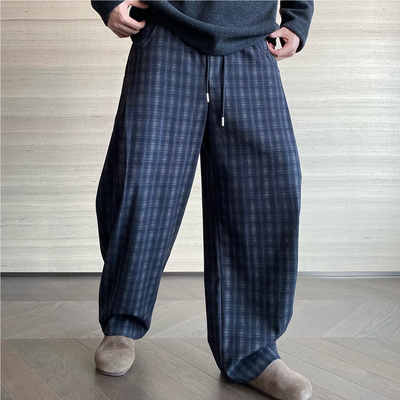 秋季暗格纹立体裁剪松紧腰休闲裤