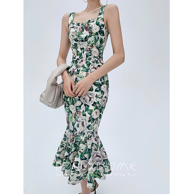 设计夏季新款高端印花修身复古