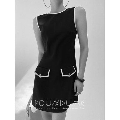 通勤百搭H型剪裁小圆领撞色