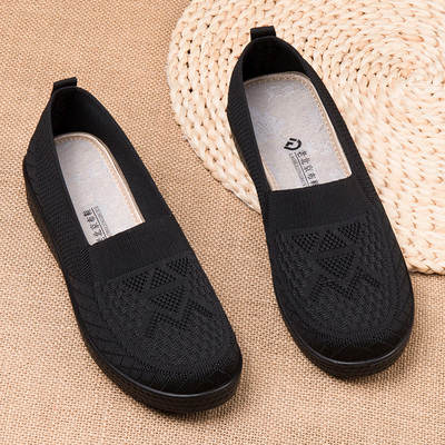老北京布鞋女款单鞋一脚蹬老人防滑软底奶奶鞋飞织宽松透气妈妈鞋