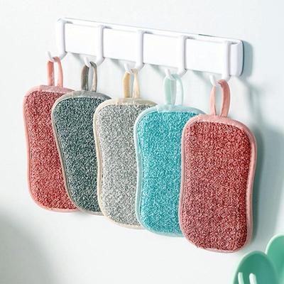 Dual-sided, dual-color sponge for kitchen cleaning, suitable