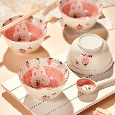 Underglaze Colored Ceramic Bowl Set for Home Use, High Aesth
