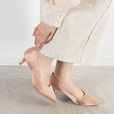 RANDA 25春夏新款COTTON软底水钻镶嵌缎面材质优雅高跟鞋 MP34252