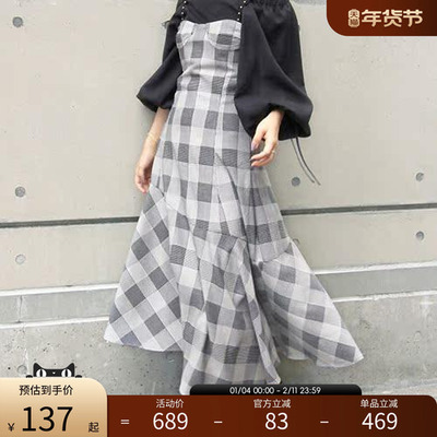 RANDA 一字肩上衣女 气质咖色灯笼袖露肩系带雪纺衫 BB01226