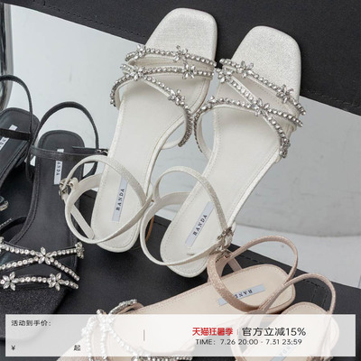 RANDA 26夏季新款度花朵假日罗马风通勤时装女鞋粗跟凉鞋 PR37289
