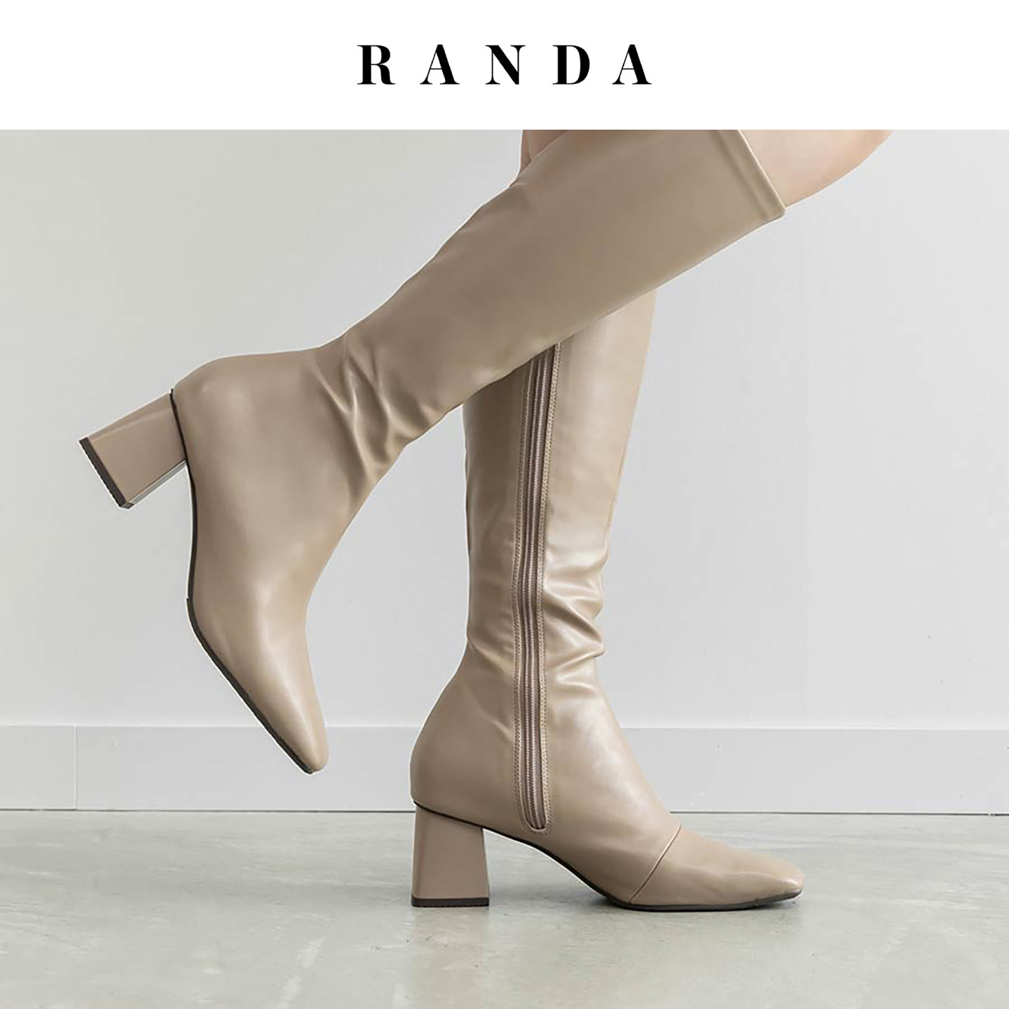 RANDA 26秋季新款COTTON系列防水晴雨两穿方跟长筒靴女 DA09605