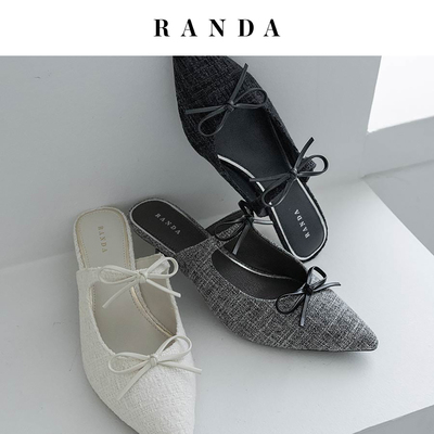 RANDA 26AW早秋新款蝴蝶结系带清楚系不累舒适穆勒鞋女 DD38085