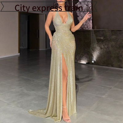 Women'ssequinedembroideredV-ne