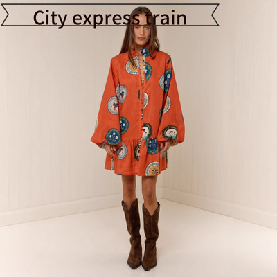 Printedlinencasualdressshirtca