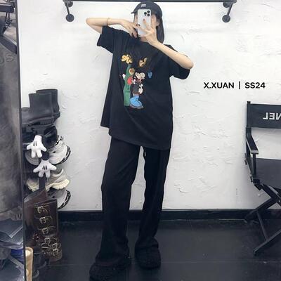 欧洲站2026冬季新款网红同款黑色大力水手宽松显瘦T恤百搭半袖女