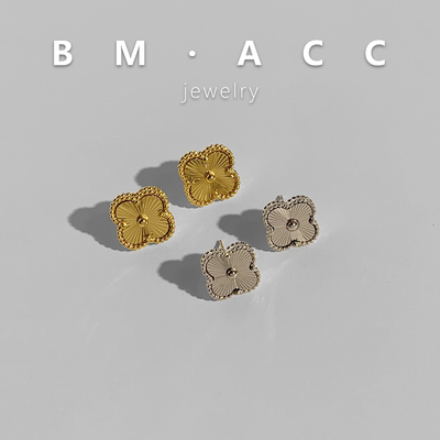 【1月福利款】几何花朵耳钉女金色立体四叶草耳环气质简约耳饰女