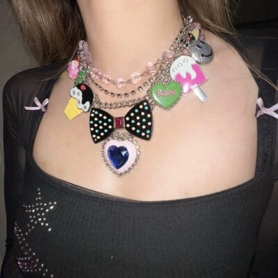 Srrybabe 多层重工时尚冰淇淋配件爱心蝴蝶结项链百搭现货不退