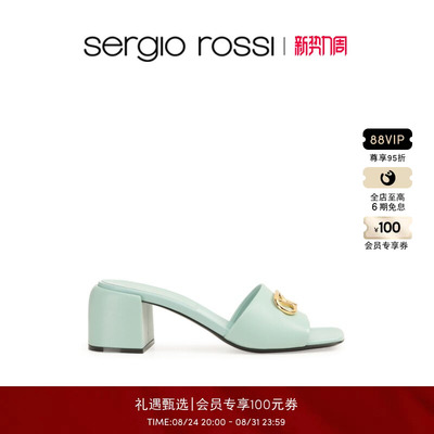 Sergio Rossi/SR女鞋 SURGE系列休闲皮质女士粗跟高跟凉鞋