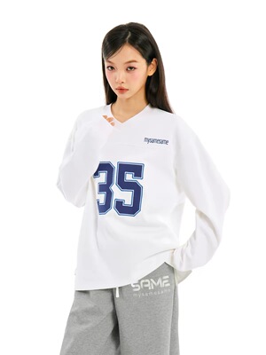 MYSAMESAME26AW美式复古数字印花V领长袖T恤男女宽松休闲运动风秋