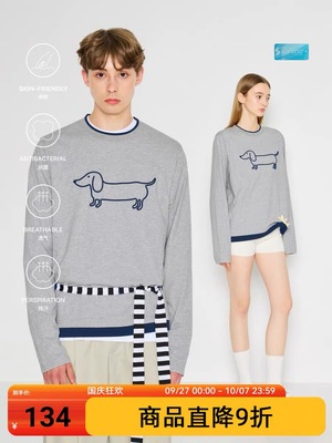 MYSAMESAME25AW腊肠狗印花撞色圆领假两件宽松潮牌百搭长袖T恤